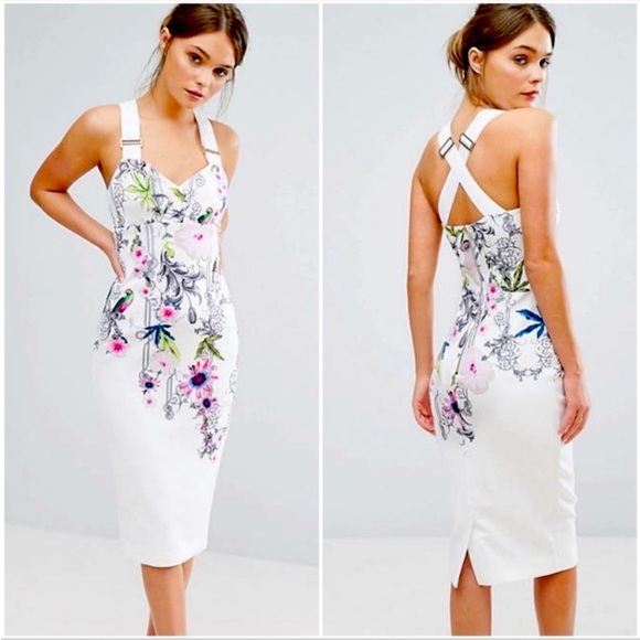 Ted Baker | Dresses | Ted Baker White And Pink Floral Midi Dress | Poshmark